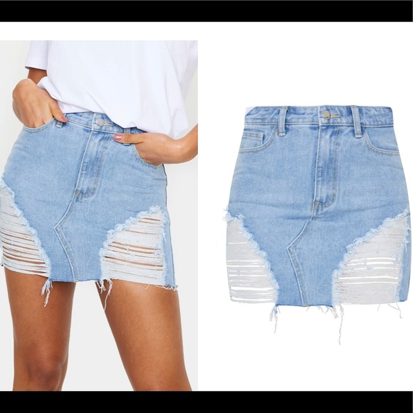 PrettyLittleThing | Skirts | Prettylittlething Light Blue Wash Ripped ...